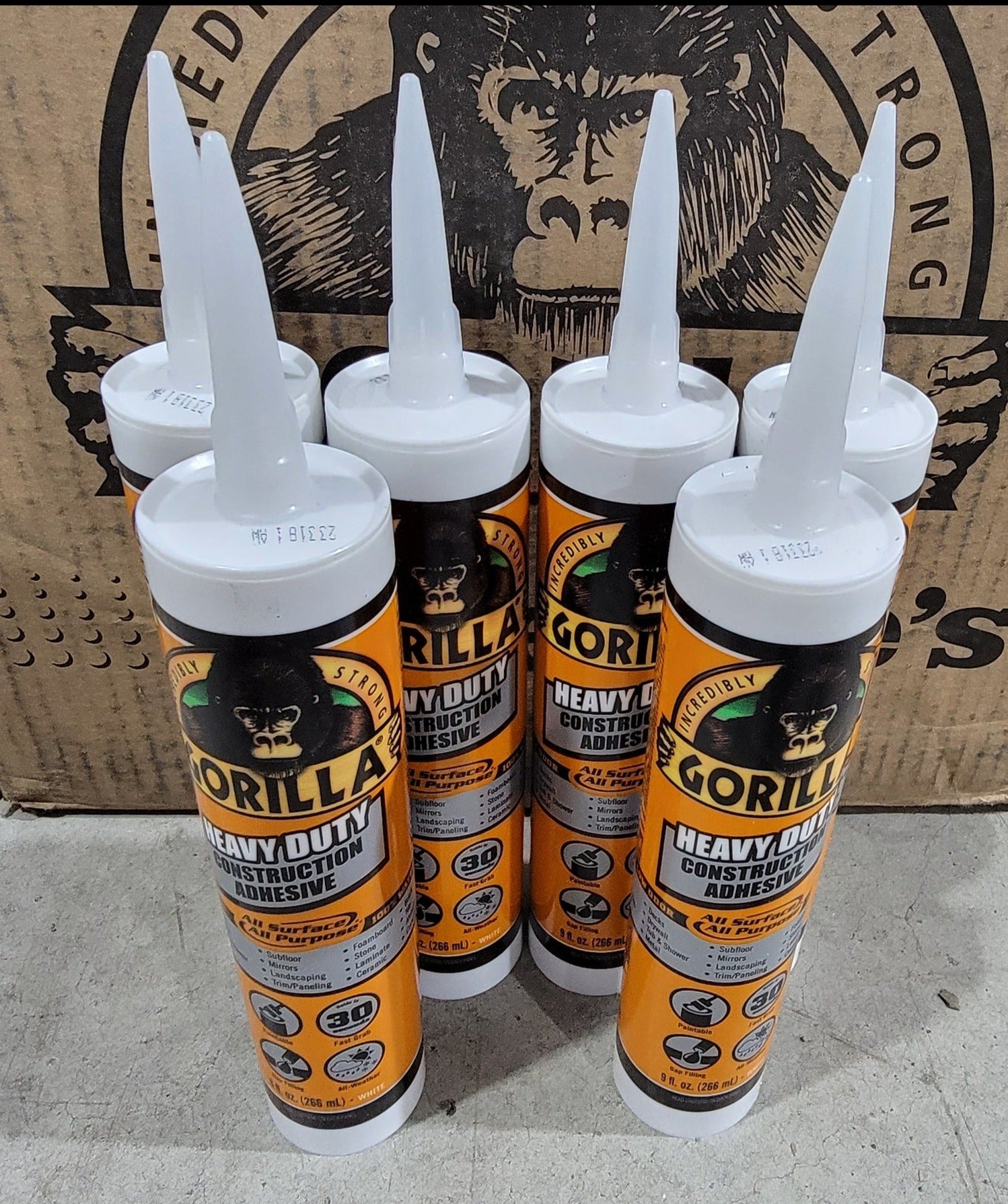 Gorilla 6 Pack Heavy Duty Construction Adhesive 9oz Tube Waterproof Wh