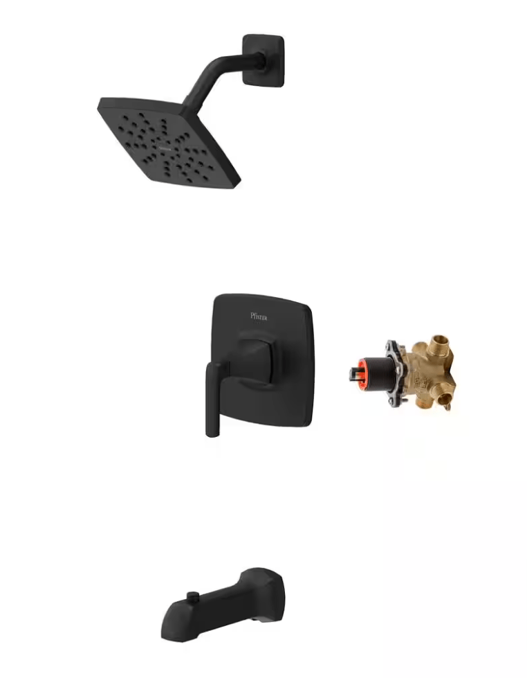 Pfister Bruxie Tub and Shower Faucet Matte Black 8P8-WS2-BIESSDB 1-Han