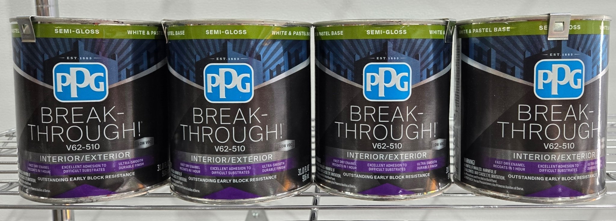 PPG Paint Break-Through! Lot of 4x 1 qt Semi Gloss White Interior Exte