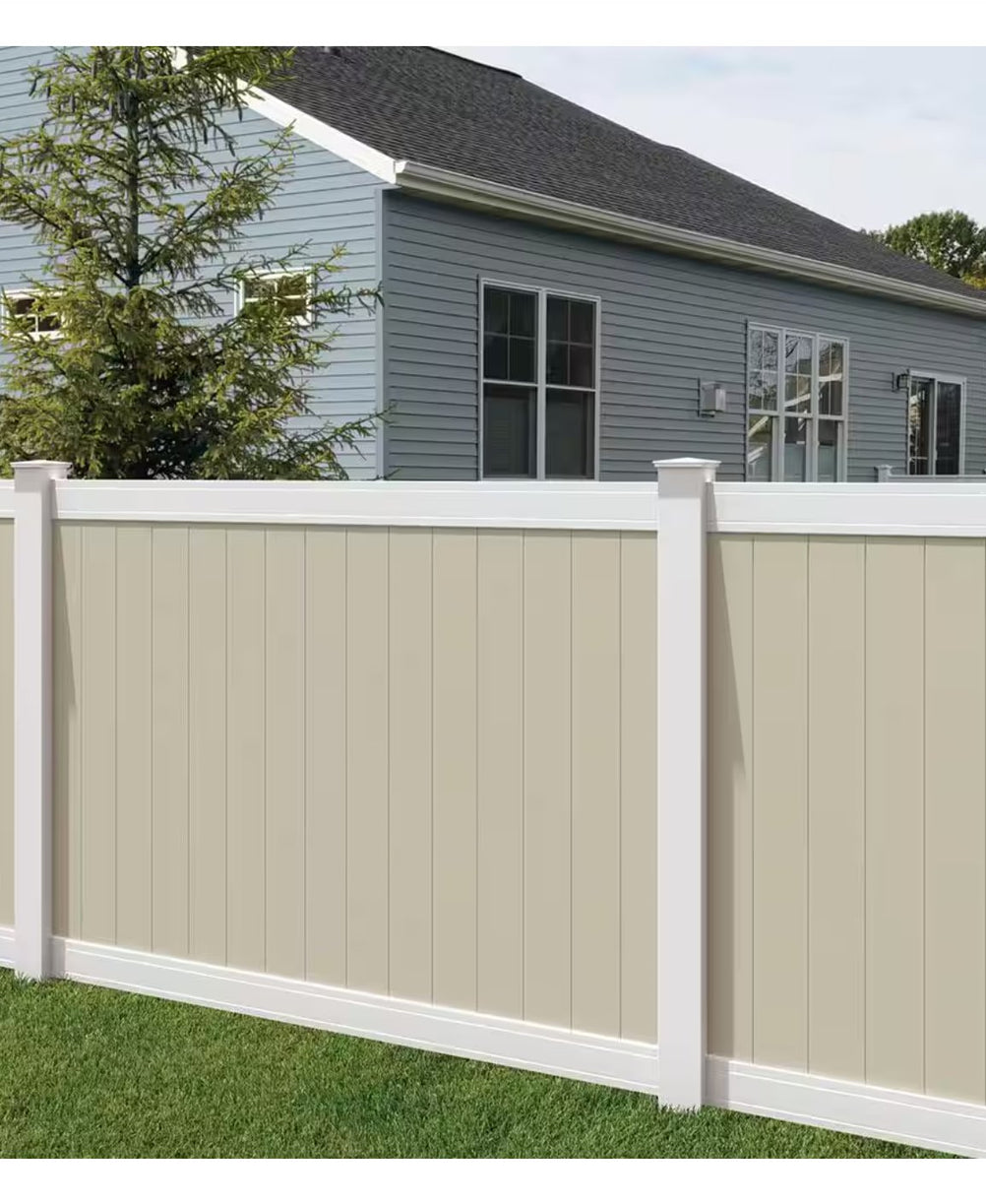 Veranda White Tan Vinyl Woodbridge Privacy Fence Panel Kit 6 ft. H x 8